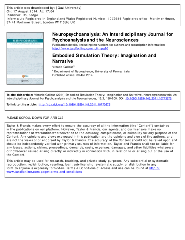 (PDF) Embodied Simulation Theory: Imagination and Narrative