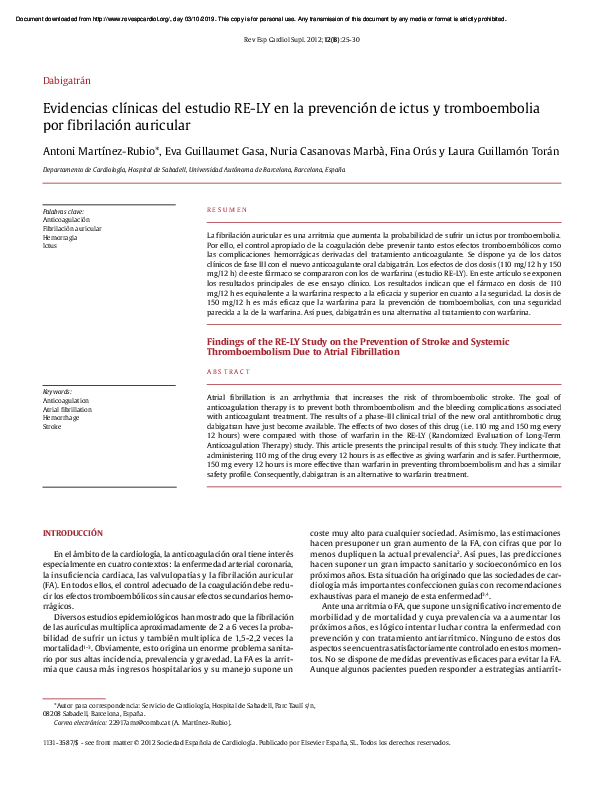 (PDF) Evidencias clínicas del estudio RE-LY en la prevención de ictus y ...