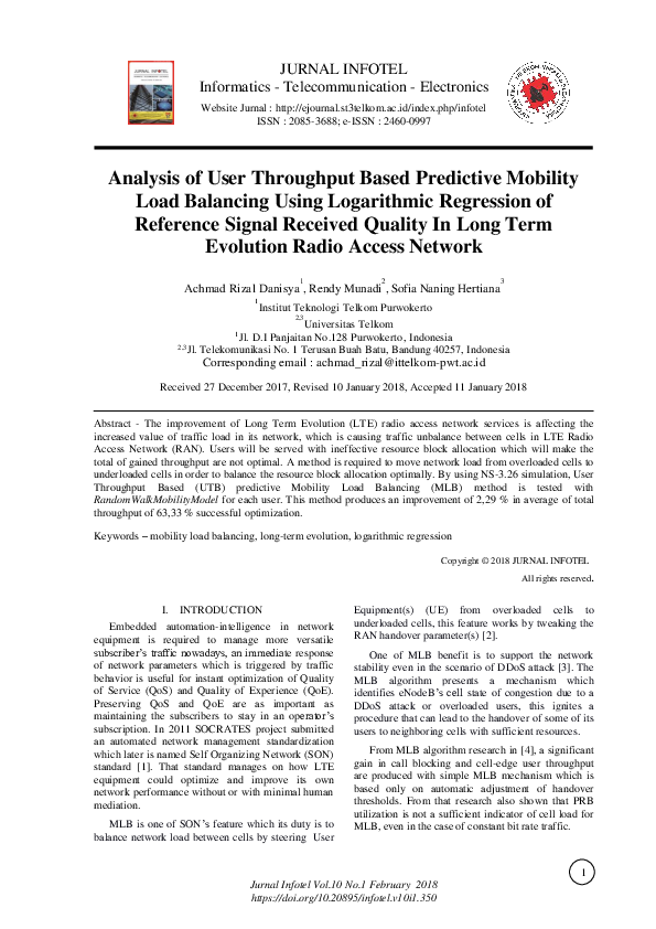 (PDF) Analysis of User Throughput Based Predictive Mobility Load Balancing Using Logarithmic ...
