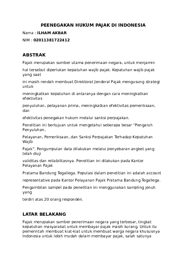 (PDF) PEENEGAKAN HUKUM PAJAK DI INDONESIA