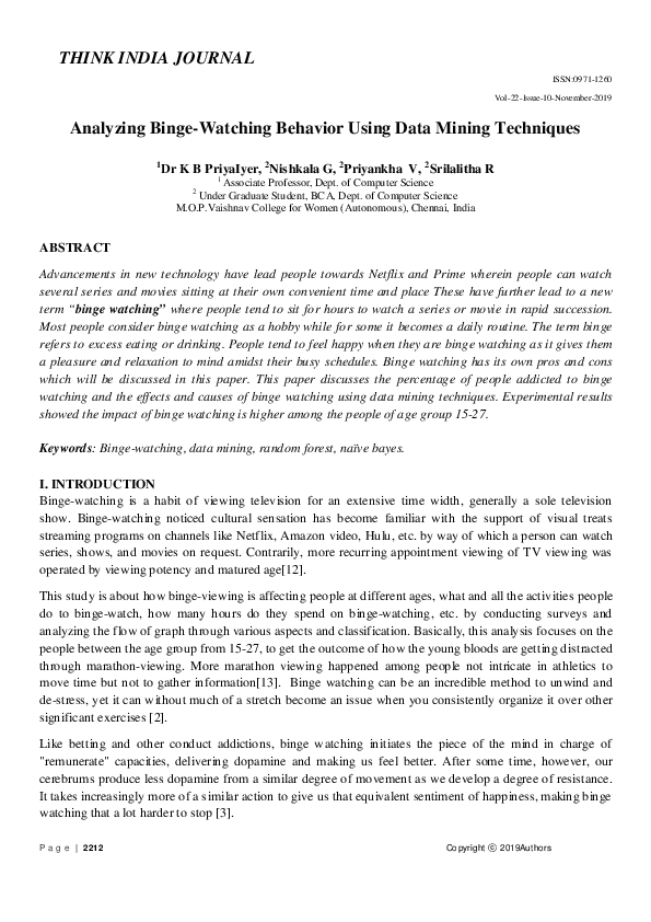 (PDF) Analyzing Binge-Watching Behavior Using Data Mining Techniques