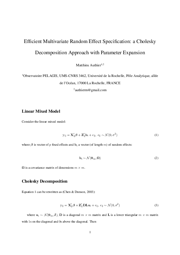 (PDF) Efficient Multivariate Random Effect Specification: a Cholesky Decomposition Approach with ...