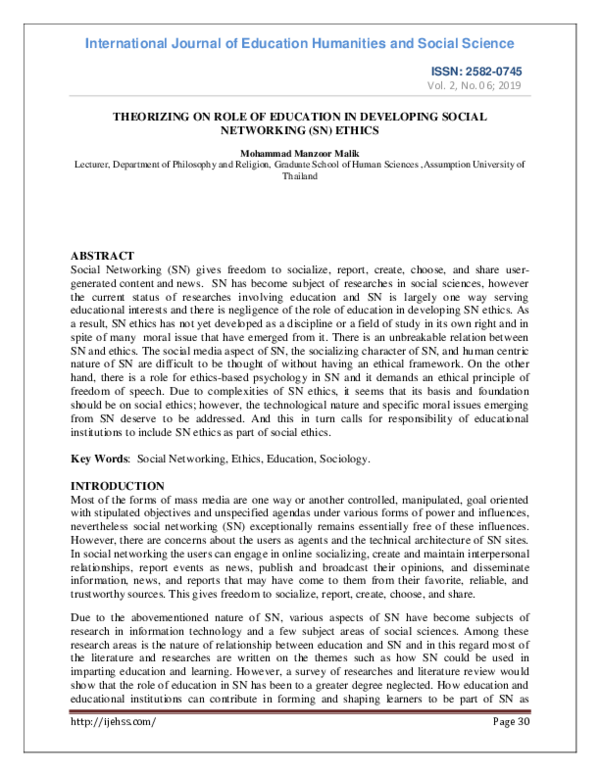 (PDF) THEORIZING ON ROLE OF EDUCATION IN DEVELOPING SOCIAL NETWORKING ...