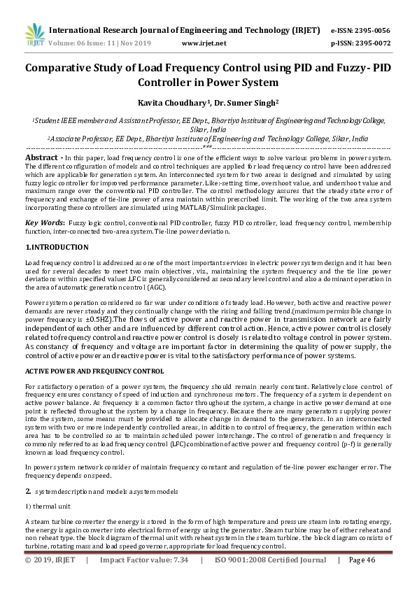(PDF) IRJET- Comparative Study of Load Frequency Control using PID and ...