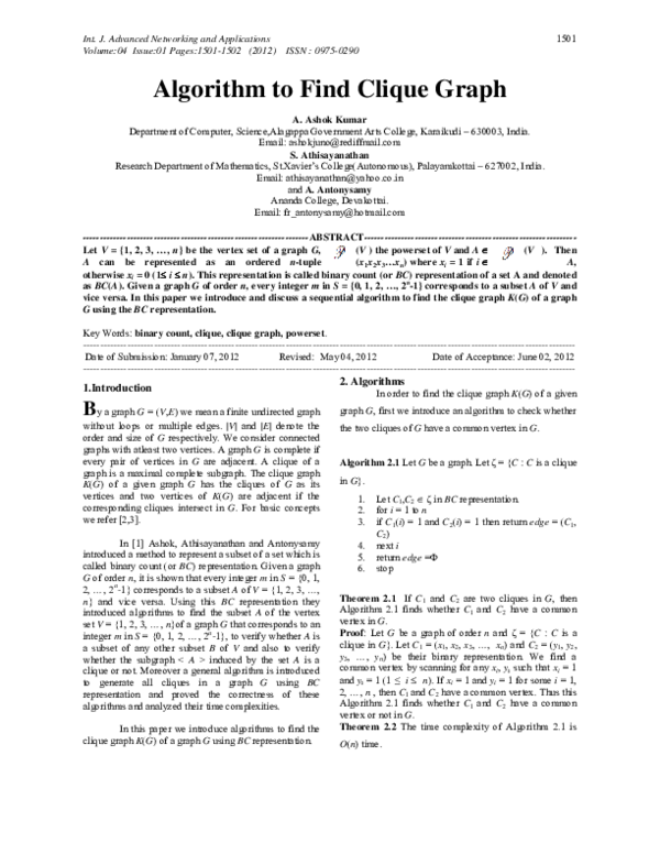 Pdf Algorithm To Find Clique Graph