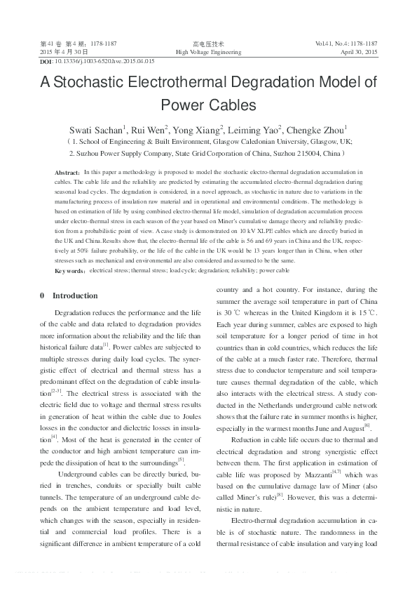 (PDF) Stochastic Electrothermal Degradation Model of Power Cables
