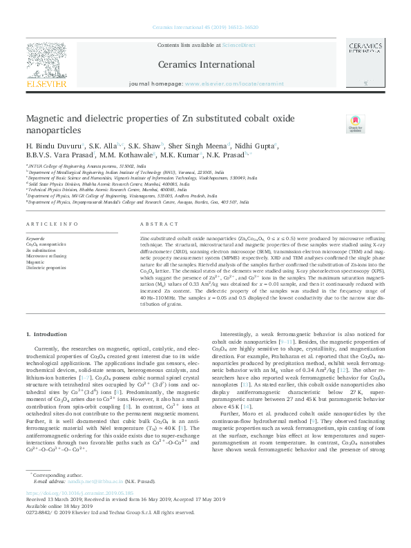 (PDF) Magnetic and dielectric properties of Zn substituted cobalt oxide nanoparticles