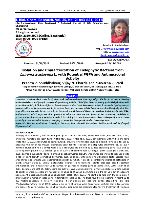 (PDF) Endophytic Bacteria from Limonia acidissima