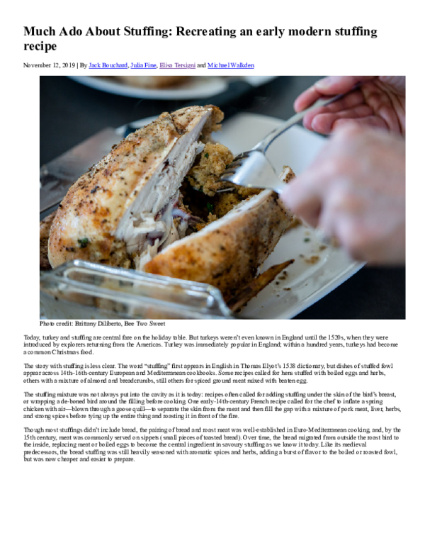 (PDF) Much Ado About Stuffing: Recreating an Early Modern Stuffing Recipe