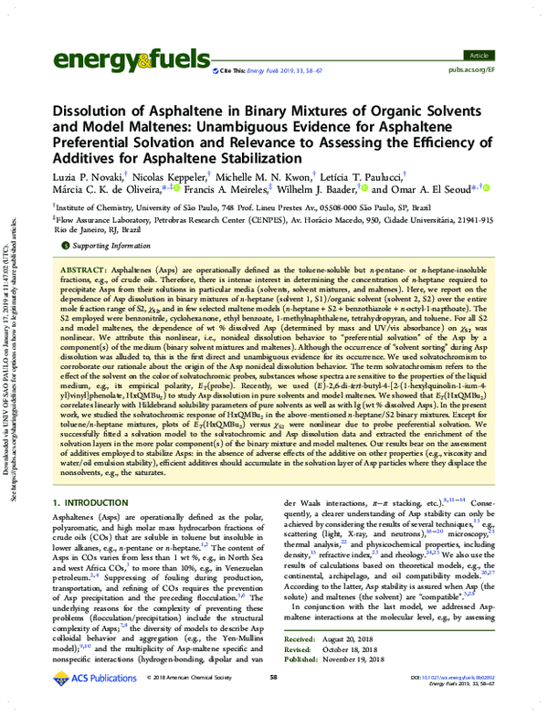 (PDF) Dissolution of Asphaltene in Binary Mixtures of Organic Solvents ...