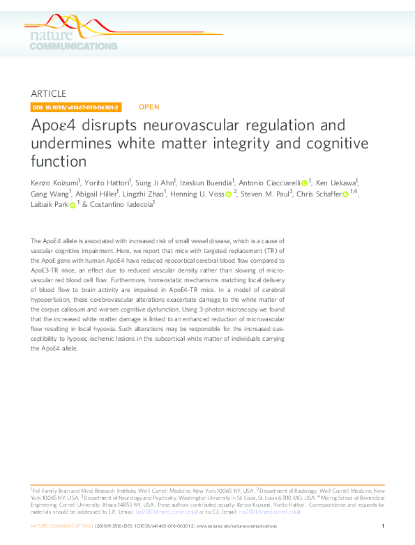 (PDF) Apoε4 disrupts neurovascular regulation and undermines white matter integrity and ...