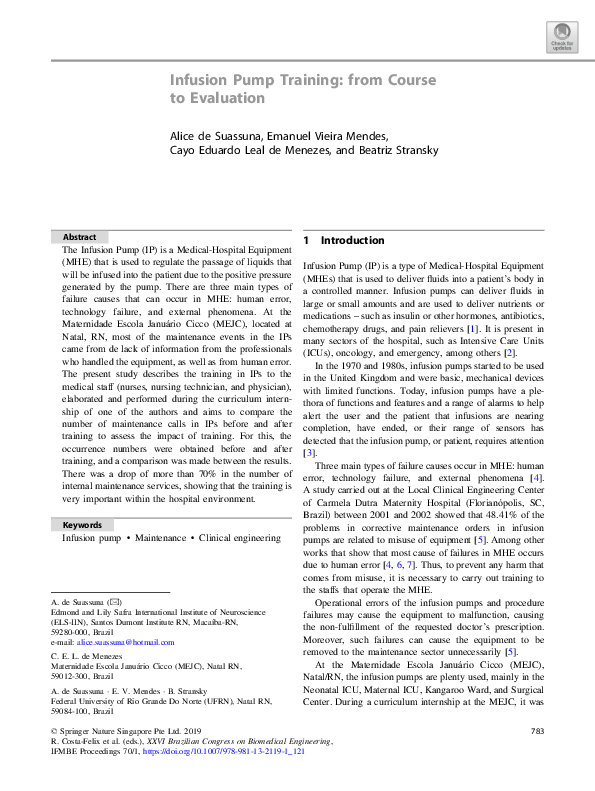 (PDF) Infusion Pump Training: from Course to Evaluation