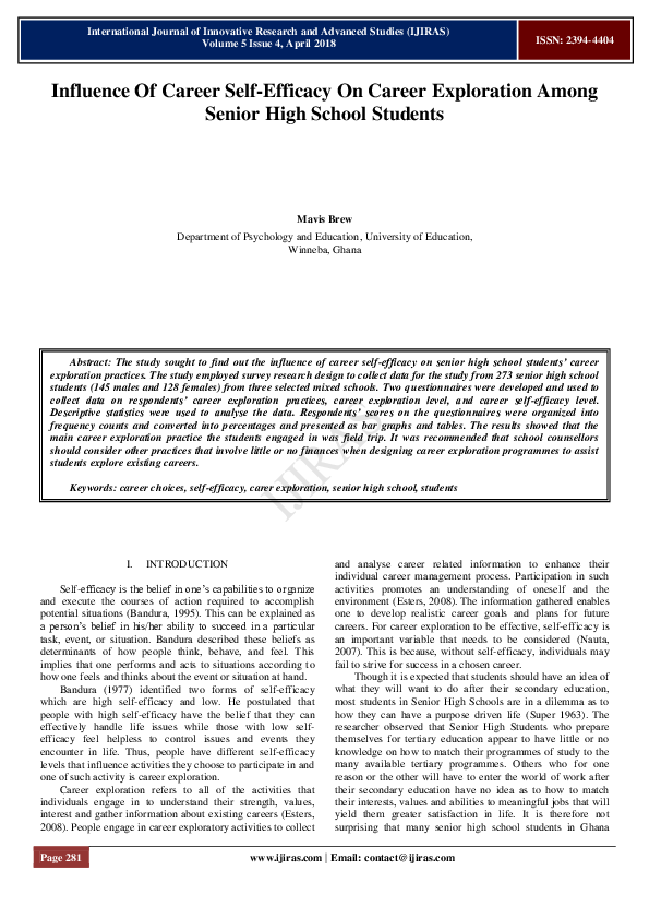 (PDF) Influence Of Career Self-Efficacy On Career Exploration Among Senior High School Students