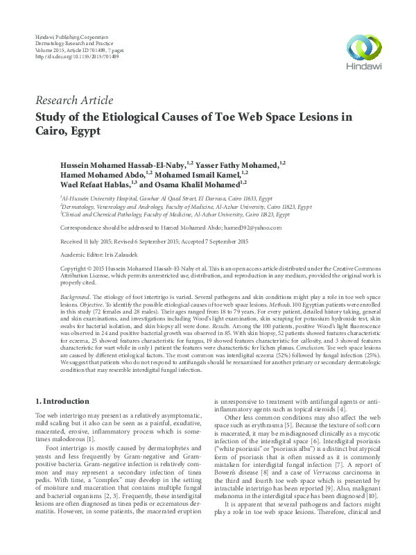 (PDF) Study of the Etiological Causes of Toe Web Space Lesions in Cairo ...