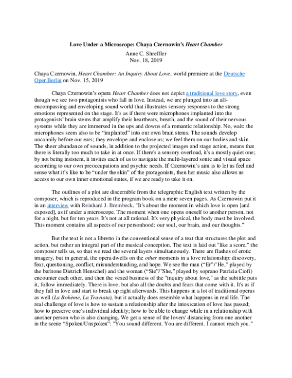 (DOC) Love Under a Microscope: Chaya Czernowin's Heart Chamber