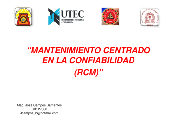 (PDF) "MANTENIMIENTO CENTRADO EN LA CONFIABILIDAD EN LA CONFIABILIDAD (RCM)" Reliability Centred ...