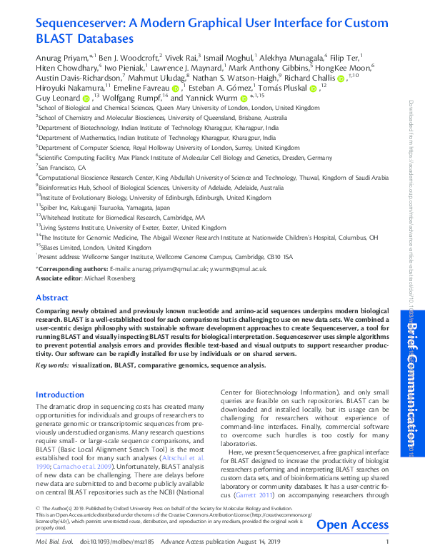 (PDF) Sequenceserver: User-Friendly BLAST Interface