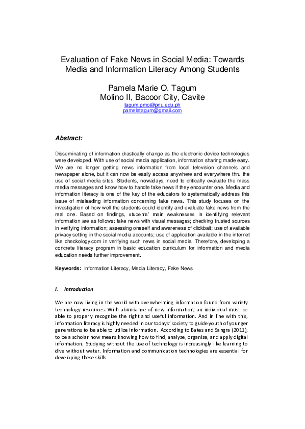 (DOC) Evaluation of Fake News in Social Media: Towards Media and ...