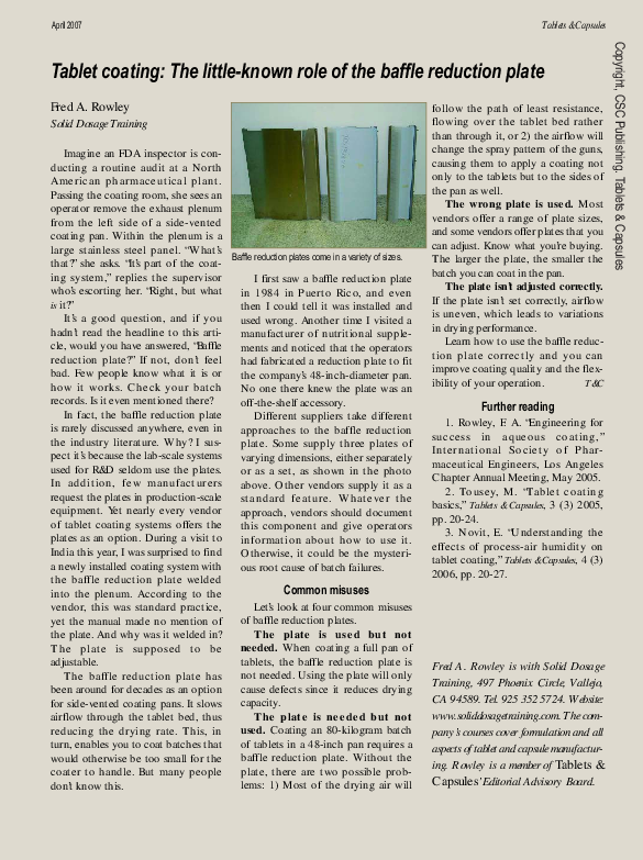 (PDF) Tablet coating: The little-known role of the baffle reduction ...