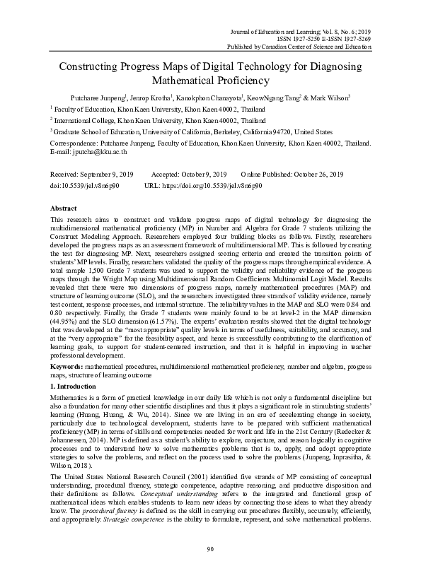 (PDF) Constructing Progress Maps of Digital Technology for Diagnosing Mathematical Proficiency