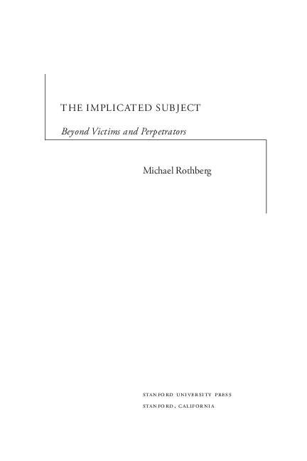(PDF) THE IMPLICATED SUBJECT [Published Front Matter]