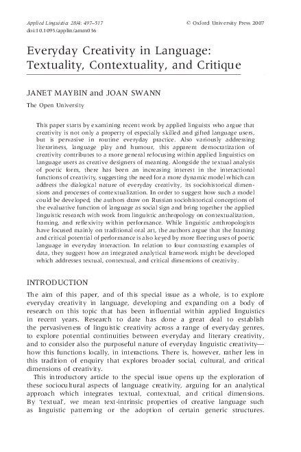 (PDF) Everyday creativity in language: textuality, contextuality and ...