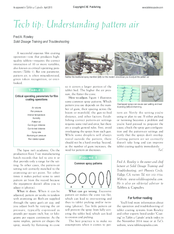 (PDF) Aqueous Film Coating: Tech Tip: Understanding pattern air