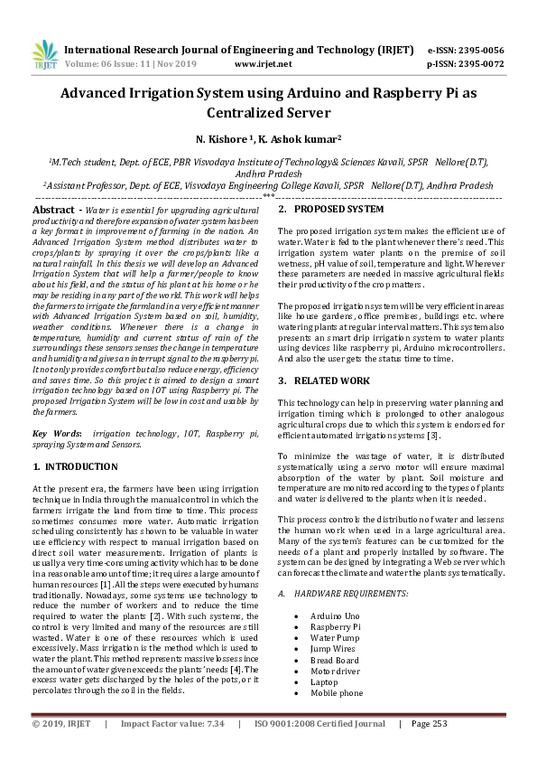 Pdf Irjet Advanced Irrigation System Using Arduino And Raspberry Pi