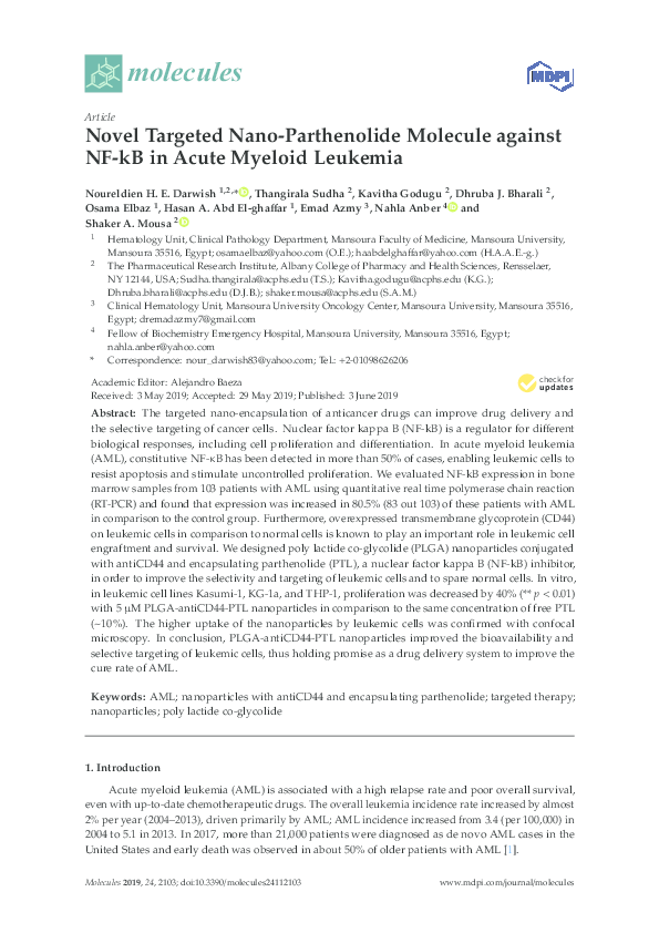 (PDF) Novel Targeted Nano-Parthenolide Molecule against NF-kB in Acute ...