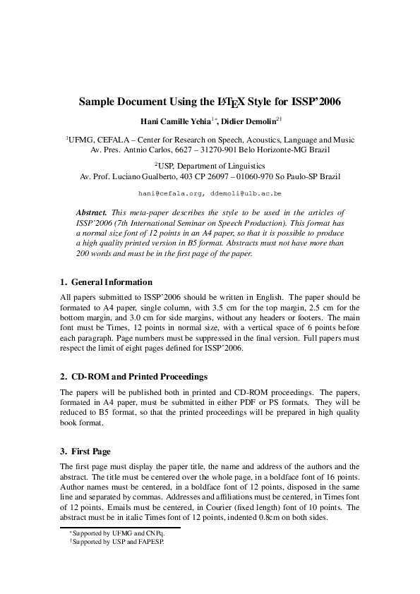(PDF) Sample Document Using the LATEX Style for ISSP'2006
