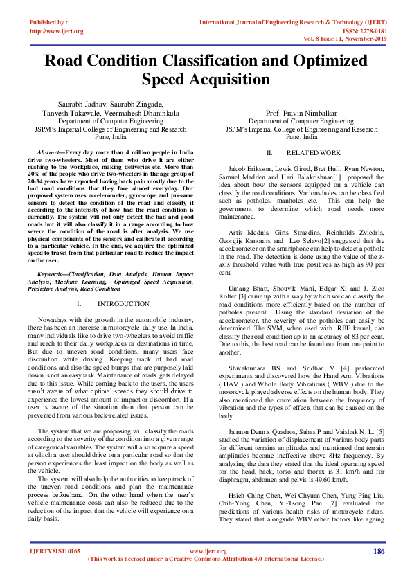 (PDF) IJERT-Road Condition Classification and Optimized Speed Acquisition