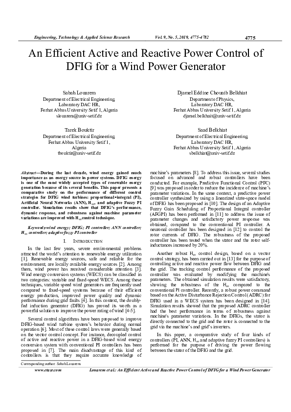 Pdf An Efficient Active And Reactive Power Control Of Dfig For A Wind