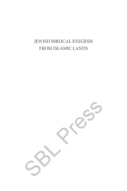 (PDF) Jewish Biblical Exegesis from Islamic Lands - front matter, TOC ...