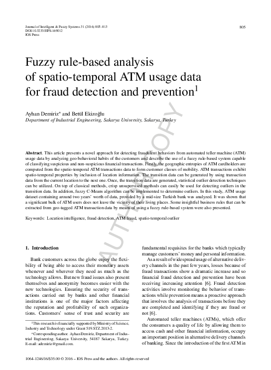 Pdf Fuzzy Rule Based Analysis Of Spatio Temporal Atm Usage Data For Fraud Detection And