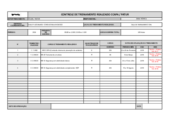 (XLS) CONTROLE DE TREINAMENTOS