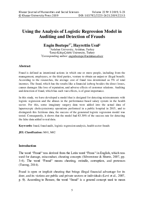 (PDF) Using the Analysis of Logistic Regression Model in Auditing and Detection of Frauds