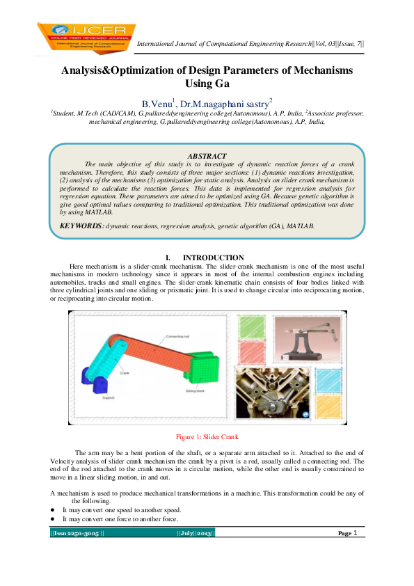 (PDF) Analysis&Optimization of Design Parameters of Mechanisms Using Ga | Borigorla Venu ...