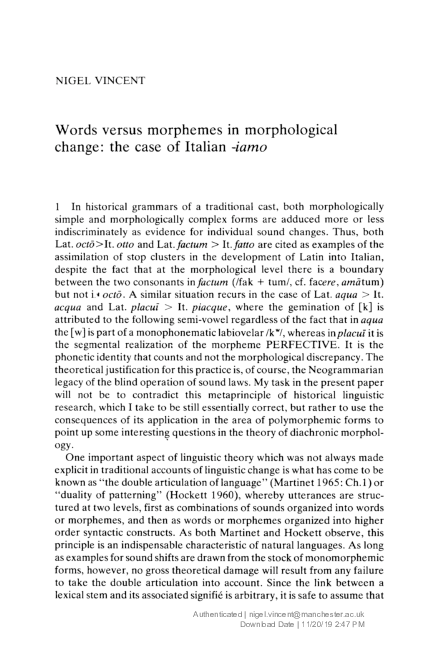 (PDF) Words versus morphemes in morphological change: the case of ...