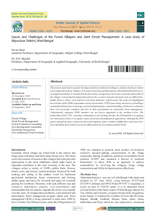 (PDF) Issues and Challenges of the Forest Villagers and Joint Forest ...