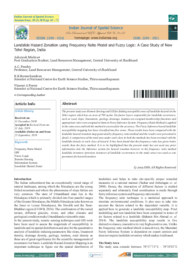 (PDF) Landslide Hazard Zonation using Frequency Ratio Model and Fuzzy Logic: A Case Study of New ...