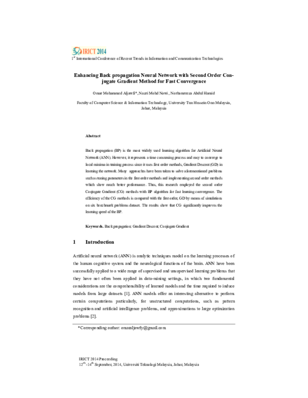(PDF) Enhancing Back propagation Neural Network with Second Order Con- jugate Gradient Method ...