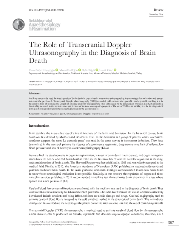 (PDF) The Role of Transcranial Doppler Ultrasonography in the Diagnosis ...