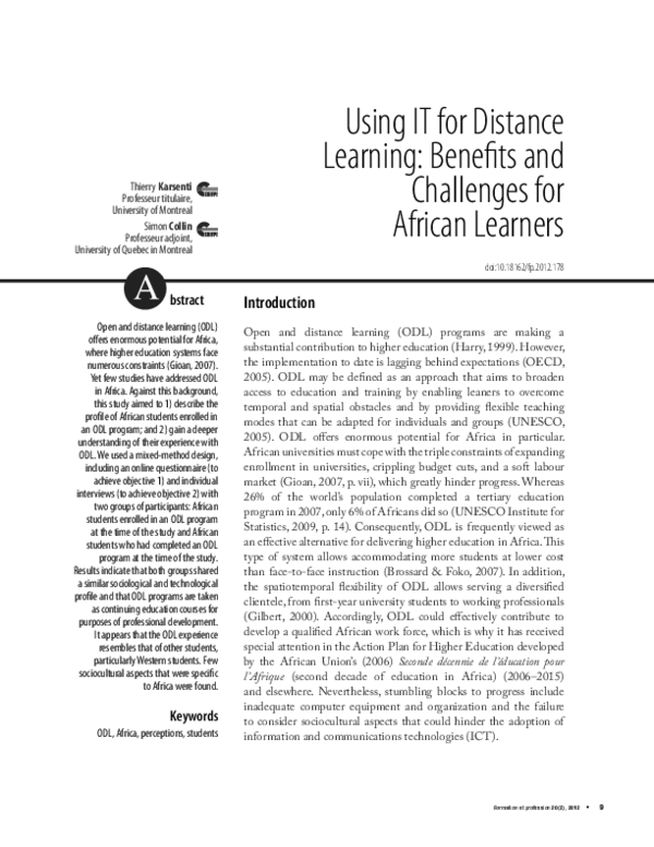 (PDF) Using IT for Distance Learning: Benefits and Challenges for ...