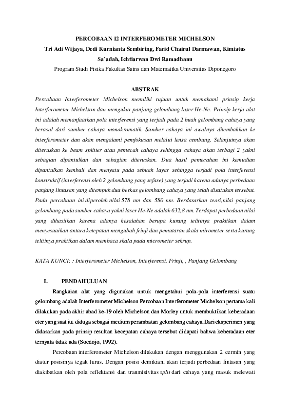 (DOC) percobaan interferometer michelson