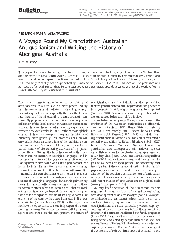 (PDF) A Voyage Around My Grandfather: Australian Antiquarianism and ...