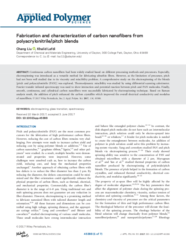 (PDF) Fabrication and characterization of carbon nanofibers from polyacrylonitrile/pitch blends