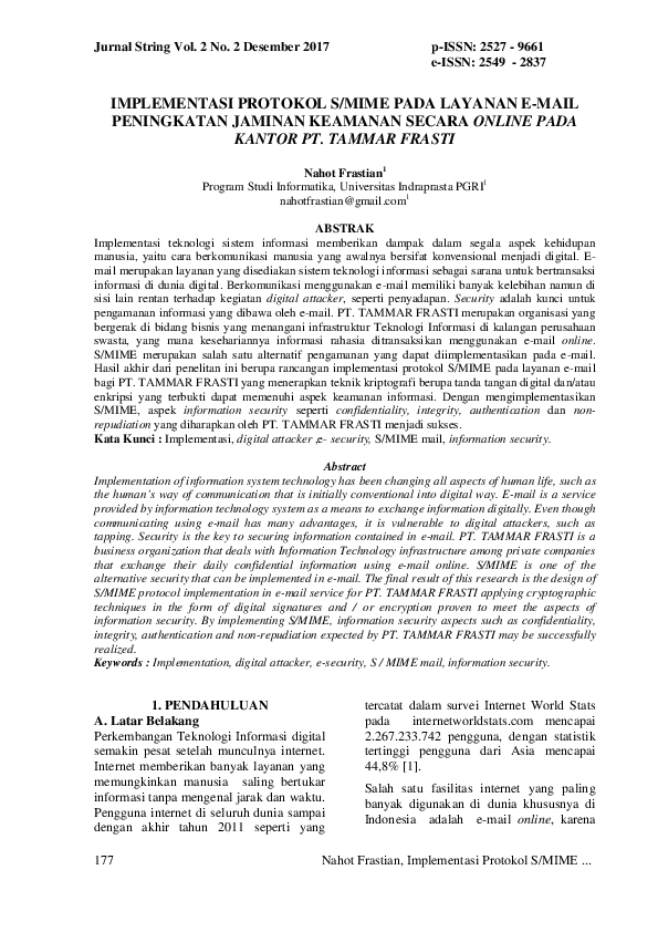 (PDF) IMPLEMENTASI PROTOKOL S/MIME PADA LAYANAN E-MAIL PENINGKATAN JAMINAN KEAMANAN SECARA ...