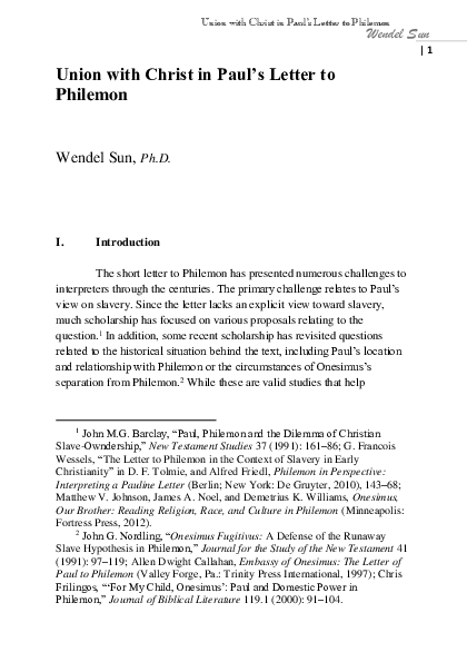 (PDF) Union with Christ in Paul's Letter to Philemon
