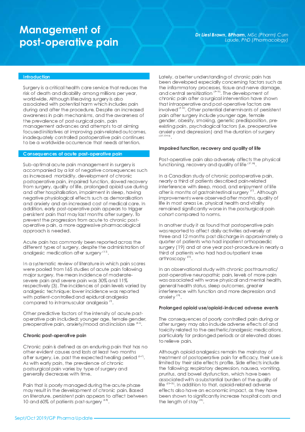 (PDF) Management of post operative pain