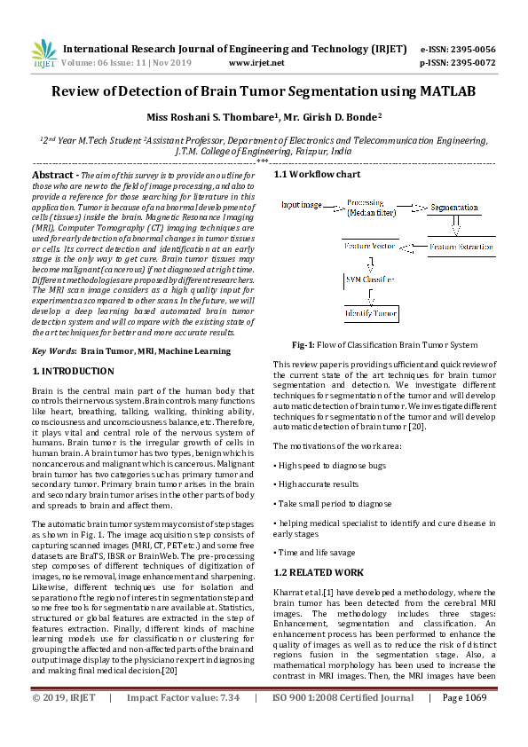 Pdf Irjet Review Of Detection Of Brain Tumor Segmentation Using Matlab